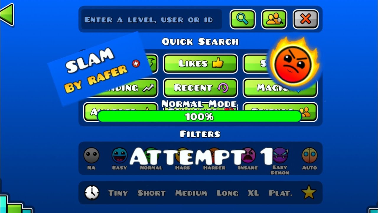 прохождение уровня slam ( by rafer ) 1 попытка в игре Geometry Dash ...