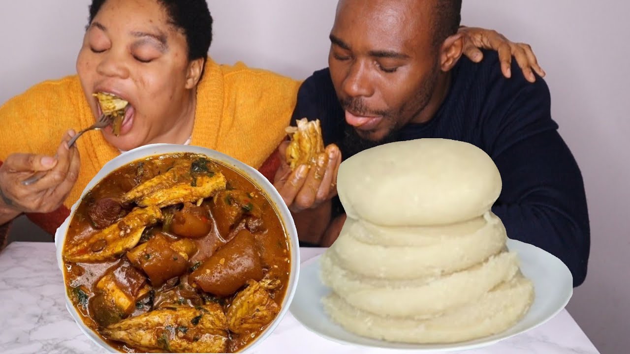 Finally eating fufu and Ogbono soup with cutlery - YouTube