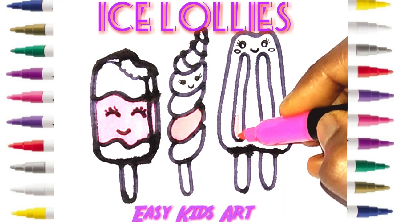 How to draw Icelollies / frogy lolly (kids art) - YouTube