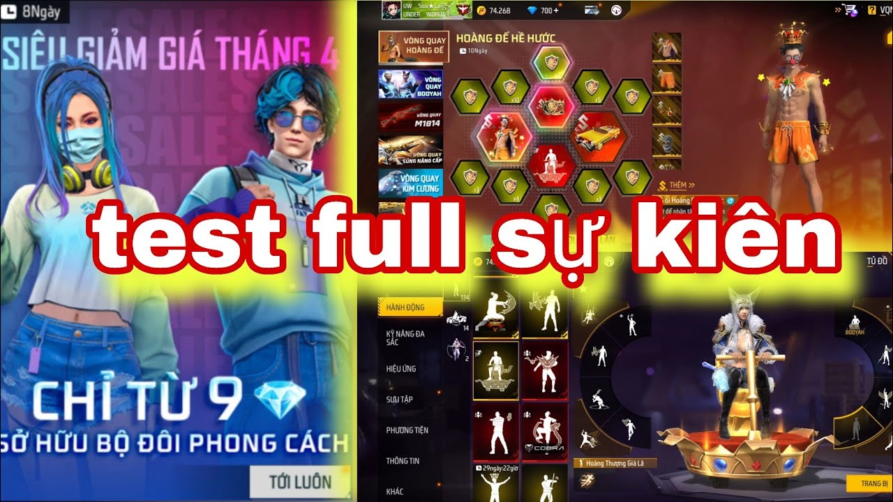 Free fire| test vòng quay hoàng đế hề hước - chơi full bánh xe nhân ...