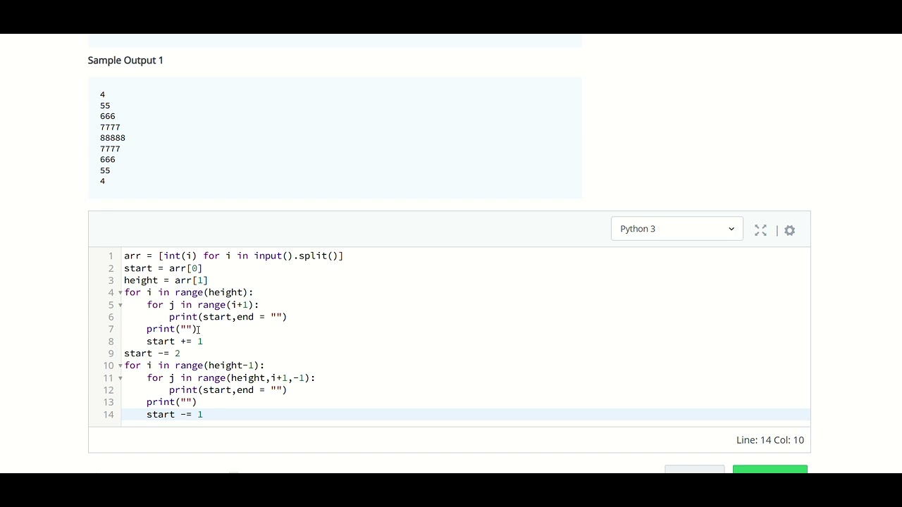 pattern half diamond using numbers | HackerRank diversity23dec24 ...