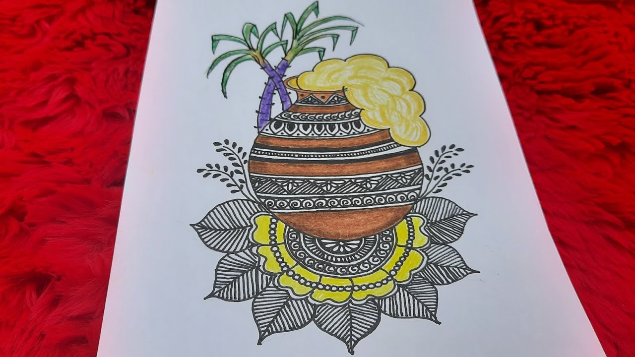 #jsarthub How to draw pongal pot/Pongal celebration mandala art for ...