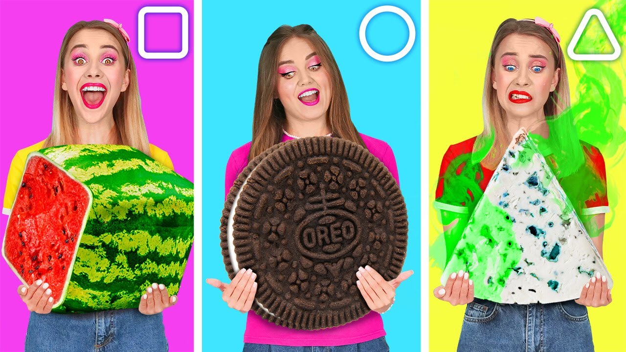 GEOMETRIC SHAPES FOOD CHALLENGE || Try Not To Eat! Eating Only One ...