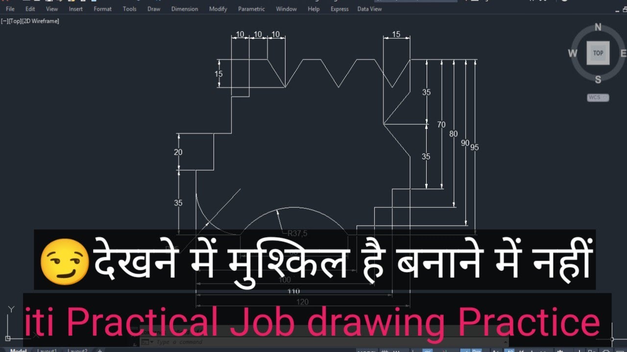 #part3 #iti Practical Job drawing // #hindi #line #arc_command // # ...