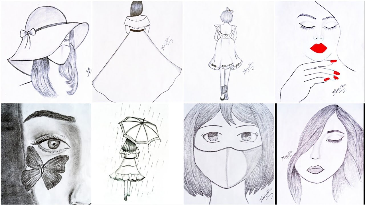 Easy Pencil Drawing Ideas _ 8 short Girl Drawing Videos - YouTube