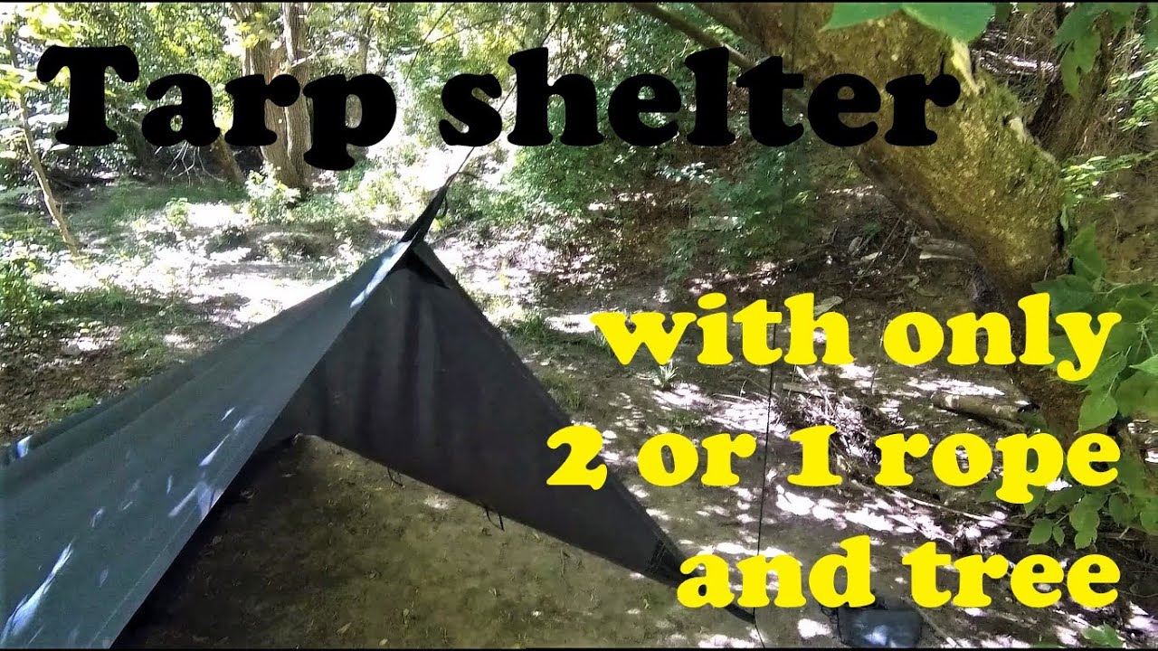 TARP, TREE & ROPE(S). SHELTER SETUP WITH A FLOOR - schronienie z ...