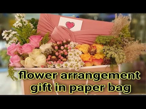 how to arrange a simple gift in bag with roses||flower arrangement# ...