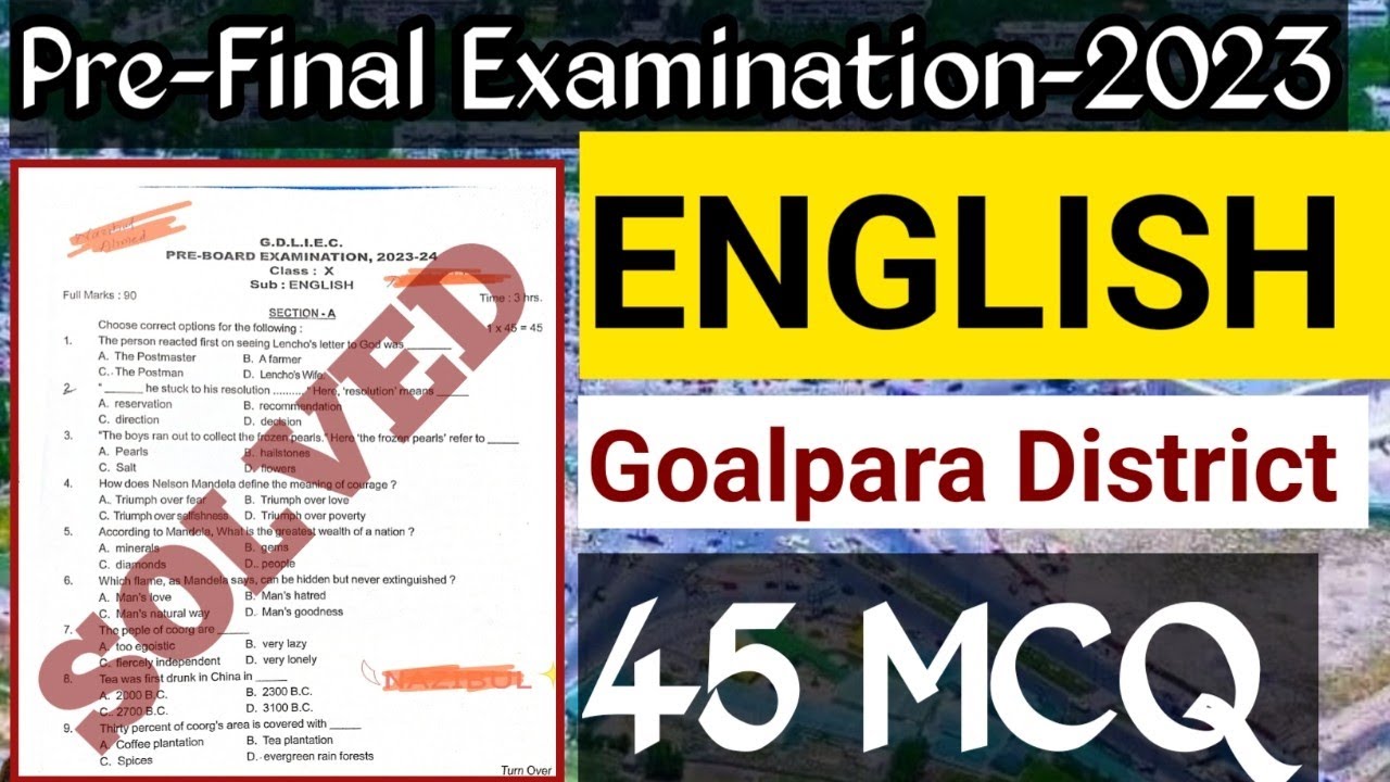 Pre-Final Question paper ENGLISH // HSLC-2024 important question ...