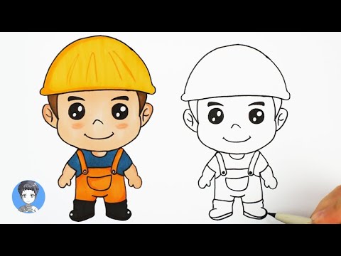How to draw a cute cartoon worker - YouTube