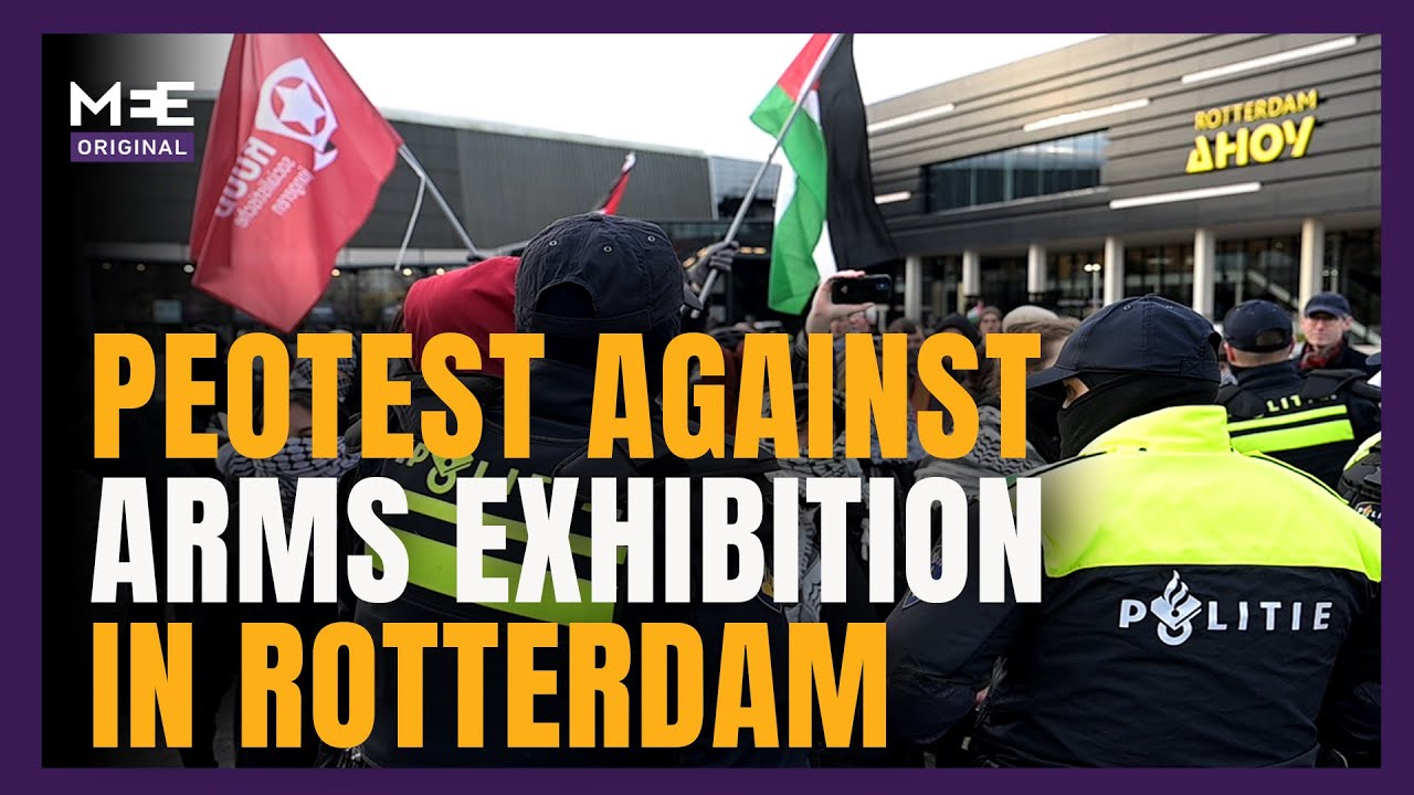 Activists gather to protest arms exhibition in Rotterdam - YouTube