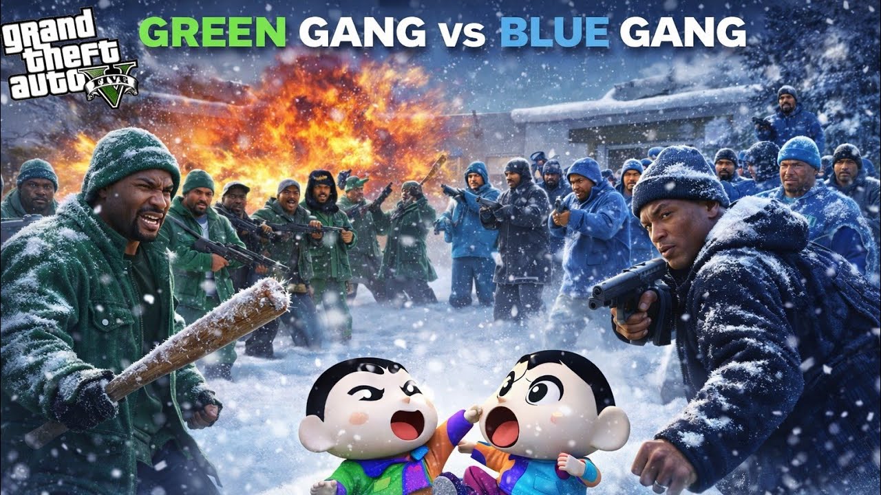 Shinchan Green Gang vc Frankline Blue Gang Snow Challenge In Gta 5 ...