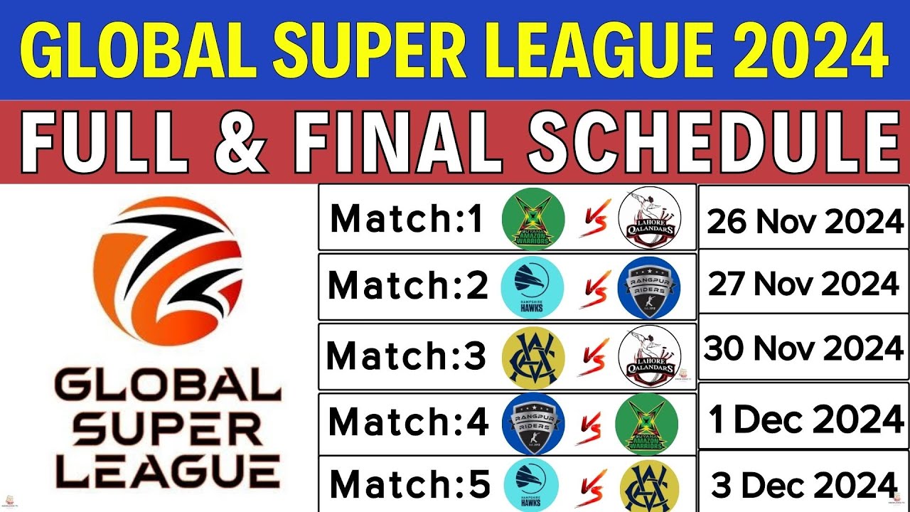 Global Super League 2024 Schedule, Date, Teams, Timing, Venues | GSL ...