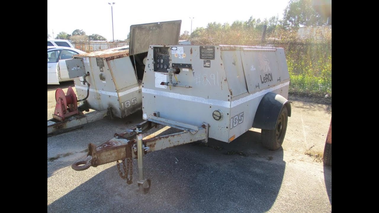 PUBLIC ONLINE AUCTION: 1997 LeRoi Portable Air Compressor Q185DJE - YouTube