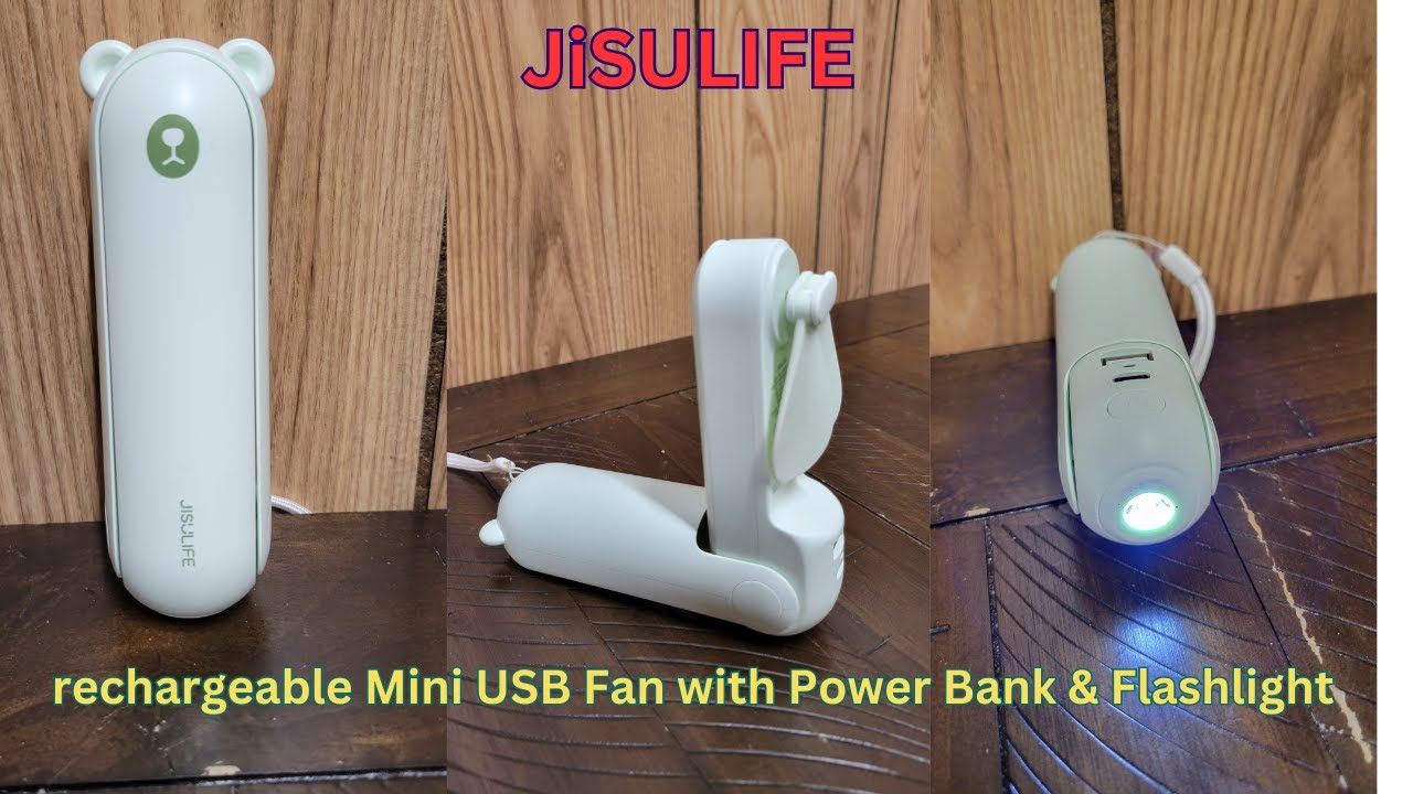 JISULIFE Rechargeable Mini USB Fan With Power Bank & Flashlight - YouTube