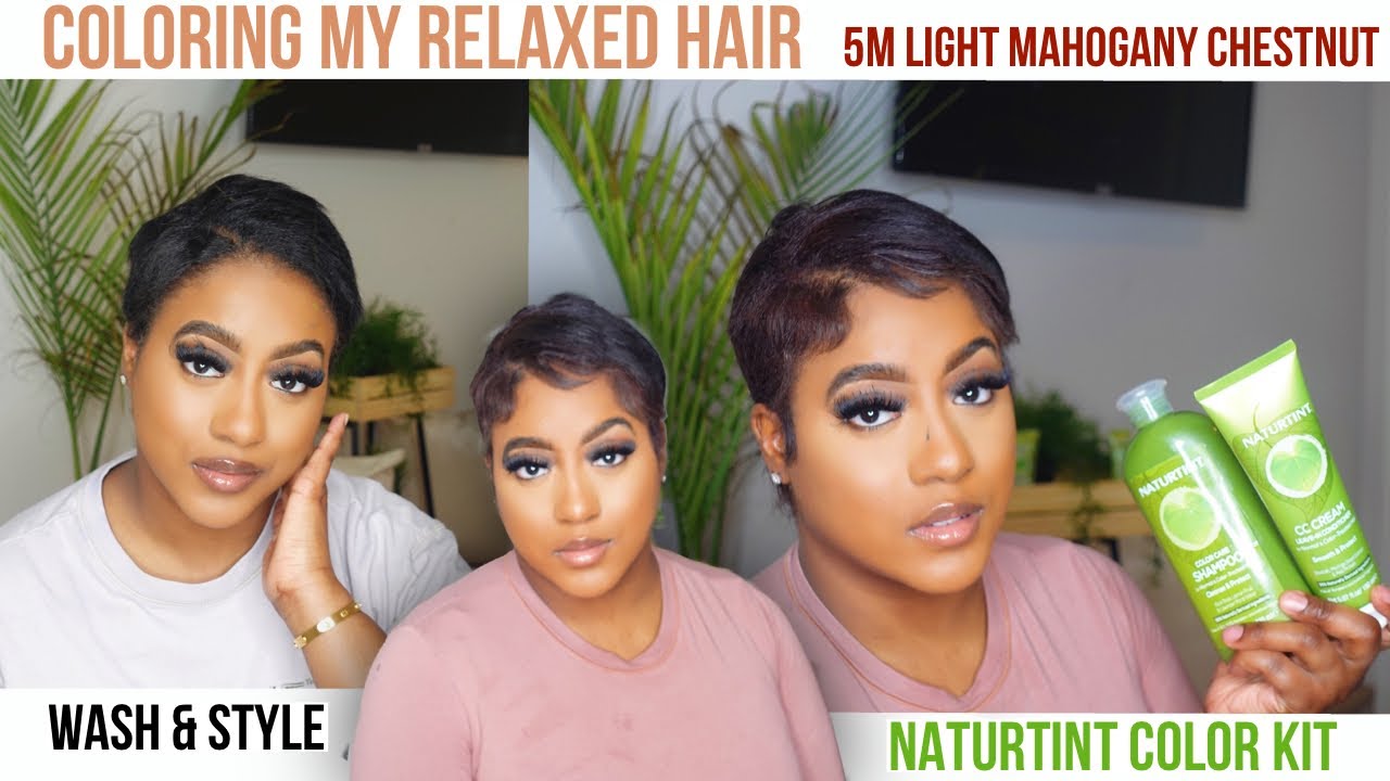 COLORING MY RELAXED HAIR USING NATURTINT COLOR KIT | WASH & STYLE - YouTube