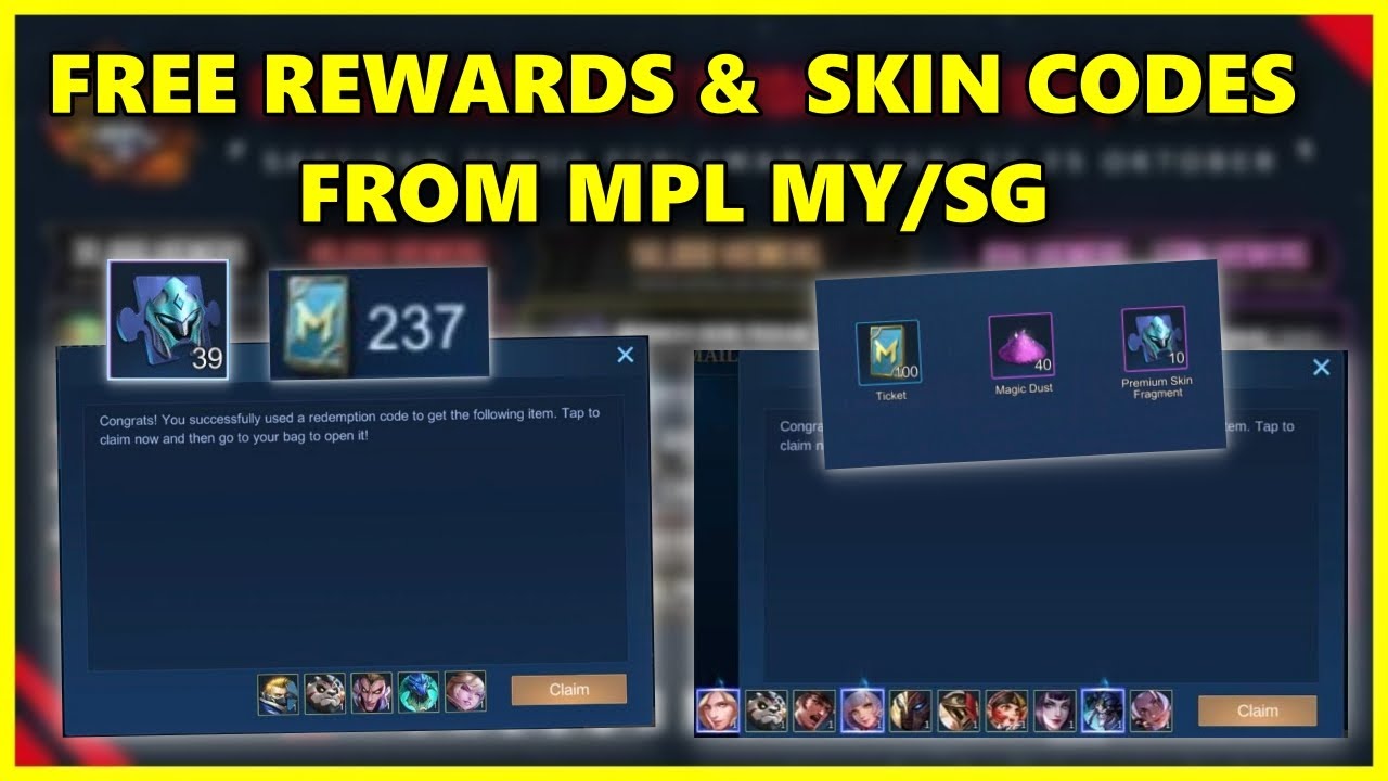ALL FREE REWARDS & SKIN CODES FROM MPL MY/SG | THANK YOU MPL MY/SG ...