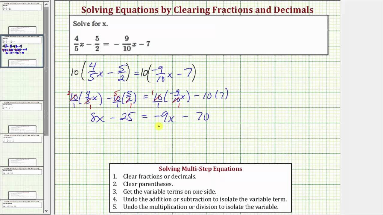 Solve an Equation with Fractions and Variables on Both Sides (Clear Fractions) - YouTube