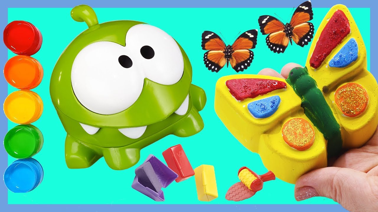 learning with Om Nom magic 💚 Learn Colors with butterfly coloring - YouTube