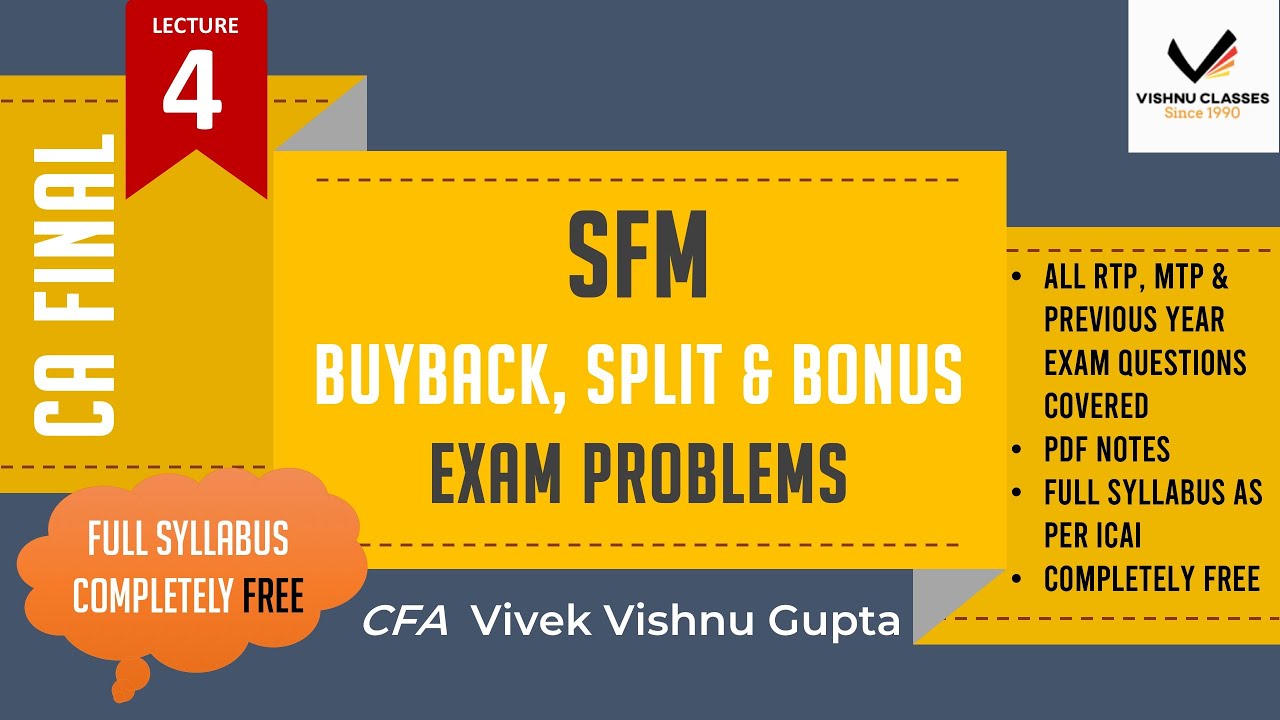 Equity Buyback, Split & Bonus (Exam Problems) | CA Final SFM - YouTube