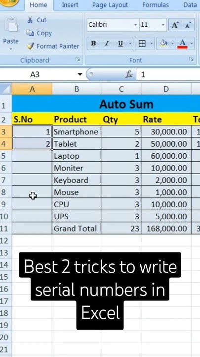 Best 2 tricks to write serial numbers in Excel #excel #exceltips #exceltricks #msexcel #computer ...