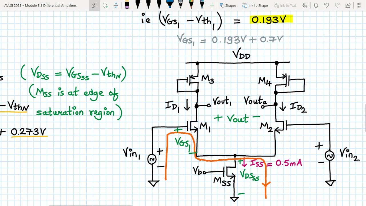Analog Vlsi Design Lecture 333 Numerical On Differential Amplifier With Mosfet Loads Part 1