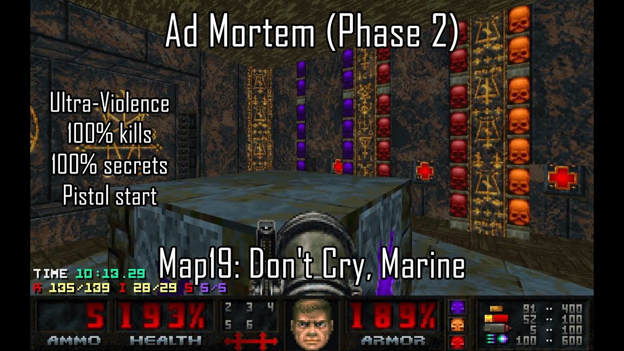 Doom II: Ad Mortem (Phase 2) - Map19: Don't Cry, Marine (UV-MAX) - YouTube