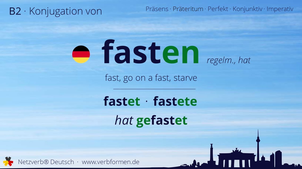 Konjugation des Verb „fasten“ - alle Zeitformen lernen, Übersetzung ...