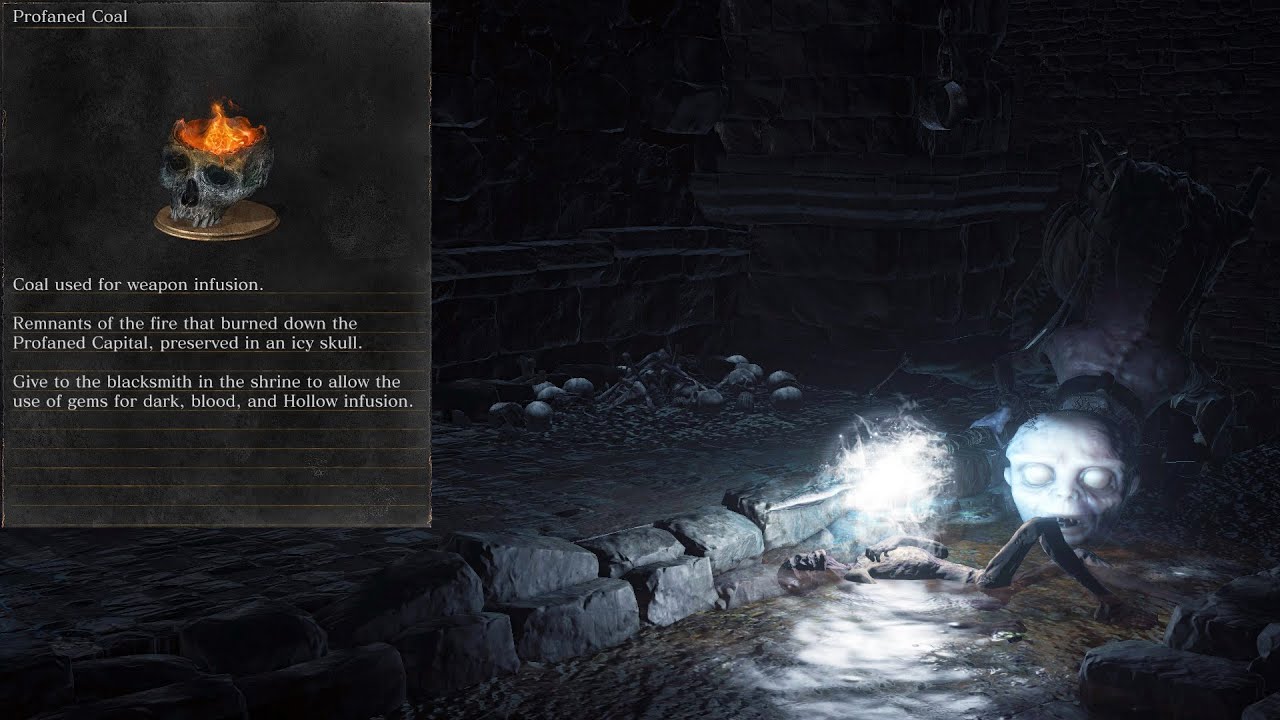 Profaned Coal in the Irithyll Dungeon Cells *(Description for shortcut ...