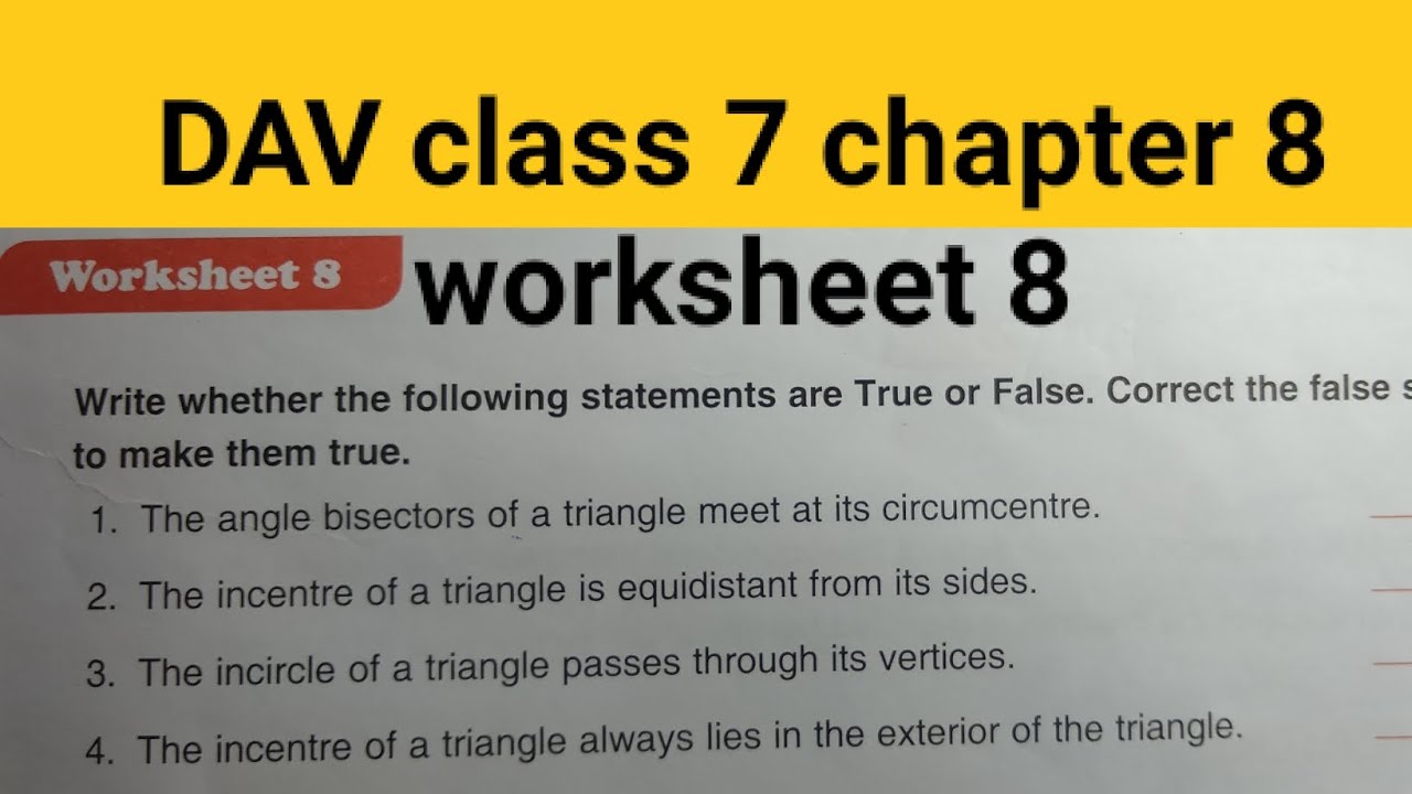 DAV class 7 chapter 8 worksheet 8 ।Class 7 maths chapter 8 worksheet 8 ...