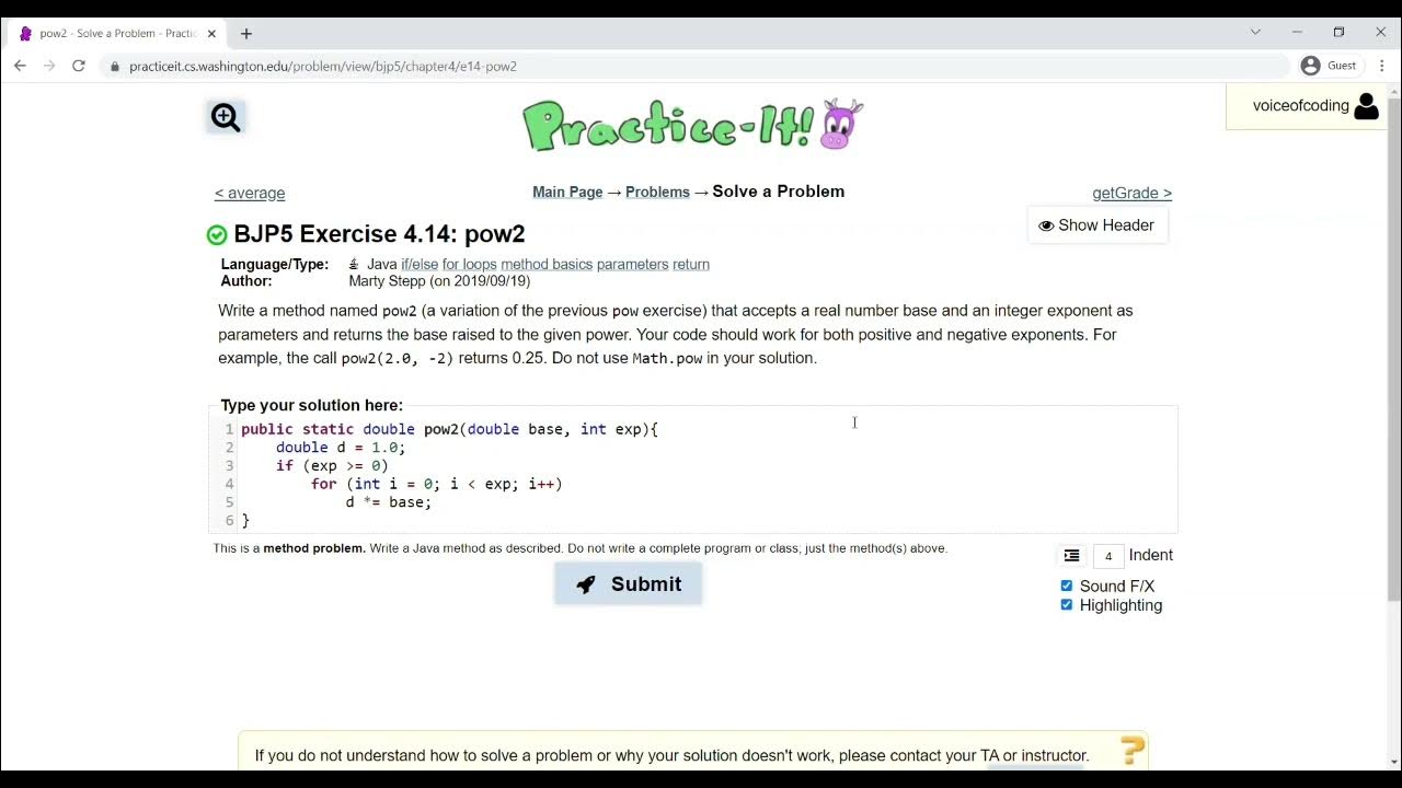 Exercise 4.14 (pow2) Java Tutorial || Practice-It - YouTube