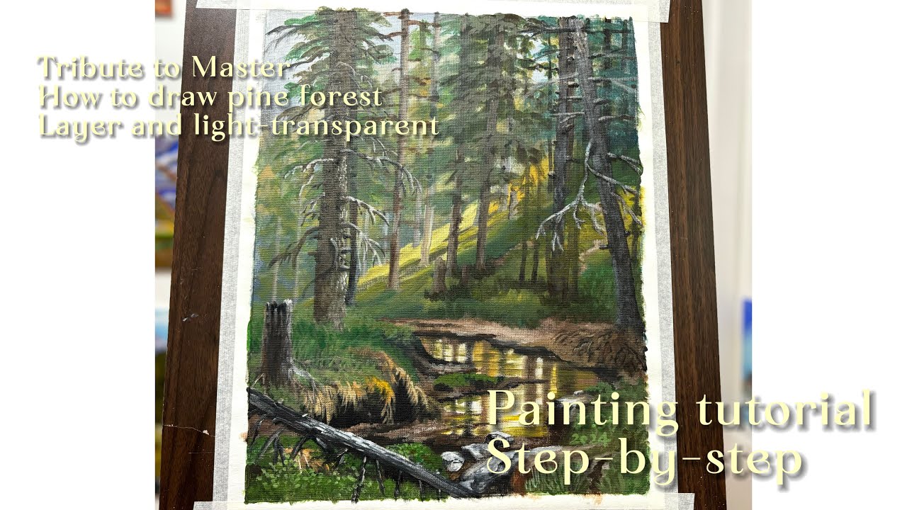Landscape painting’ Pine forest’/painting tutorials/step by step - YouTube