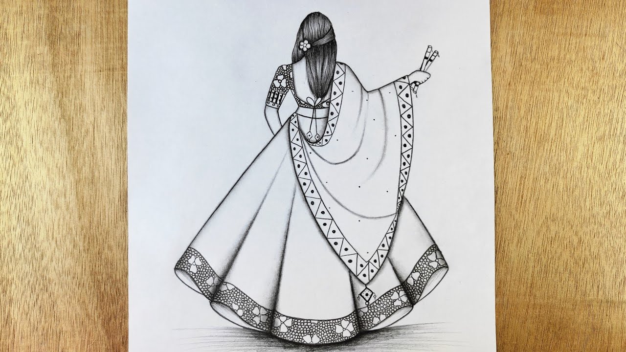 How to Draw a Traditional girl with Dandiya Dance || Dancing ...