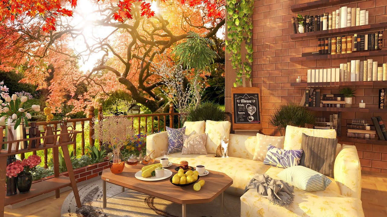 Peaceful Cozy Nook Bookstore Cafe Ambience on Beautiful Autumn Morning ...