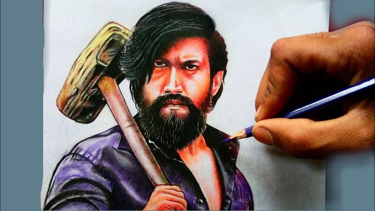 KGF chapter 2 ! Rocky pencil colour drawing 🔥 - YouTube
