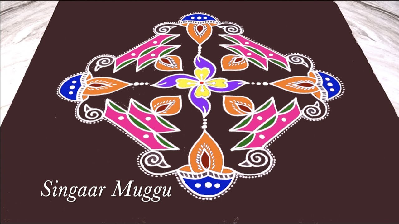 Diya rangoli with 13X1 dots | Deepam rangoli | Diwali rangoli ...