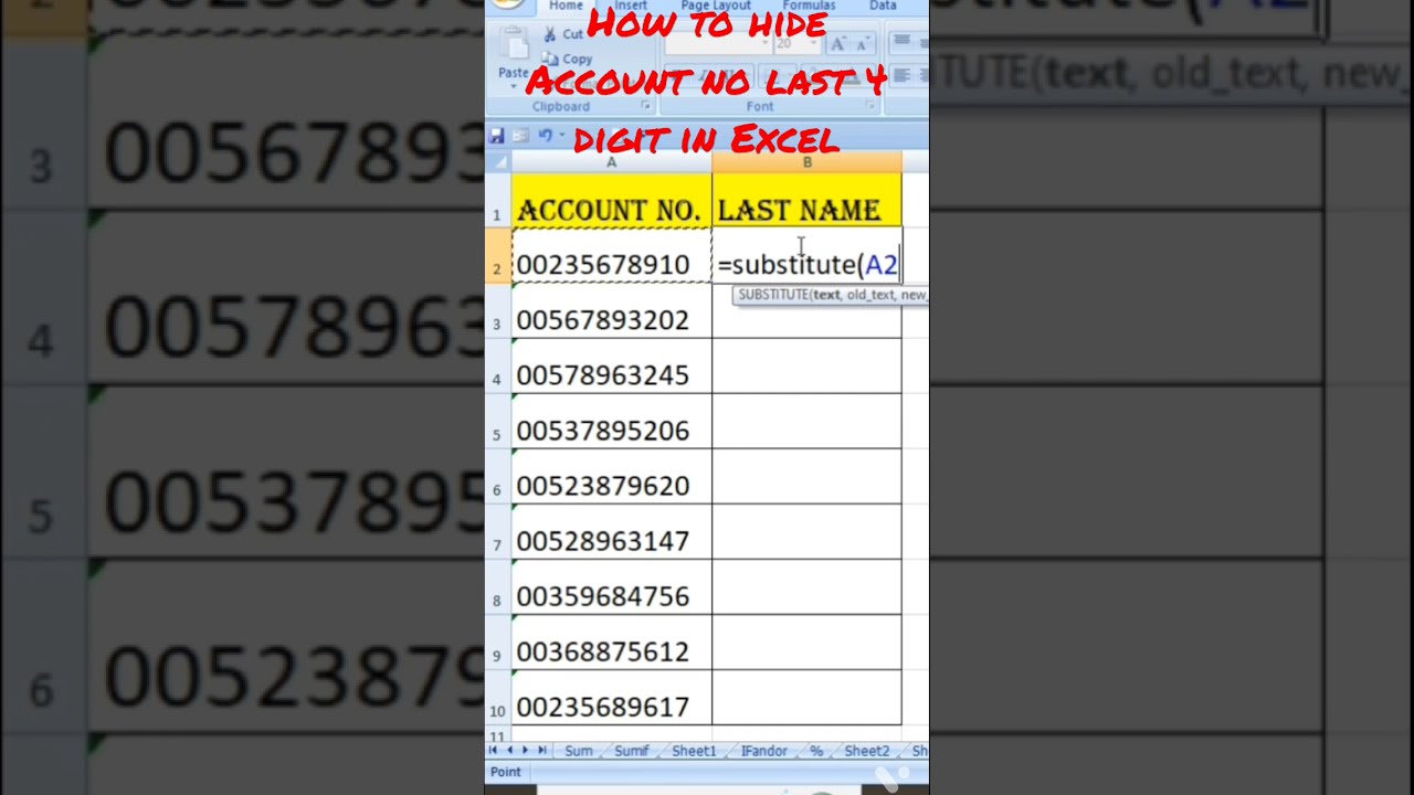 Formula In Excel Excel How To Hide Account Number Last 4 Digit YouTube Formula In Excel Excel How To Hide Account Number Last 4 Digit YouTube