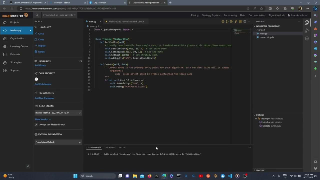 Back Testing Custom Python Trading Strategy On Quantconnect Lean Engine Youtube