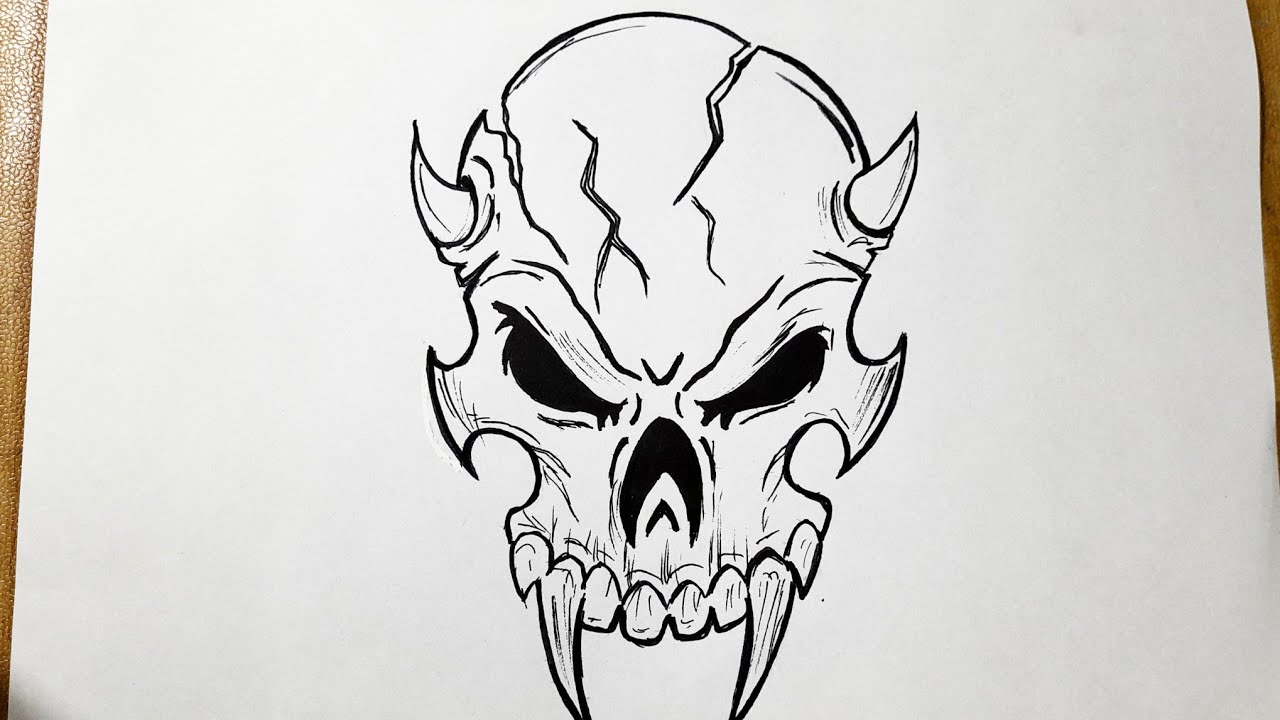 How To Draw Skull Tribal Tattoo - YouTube