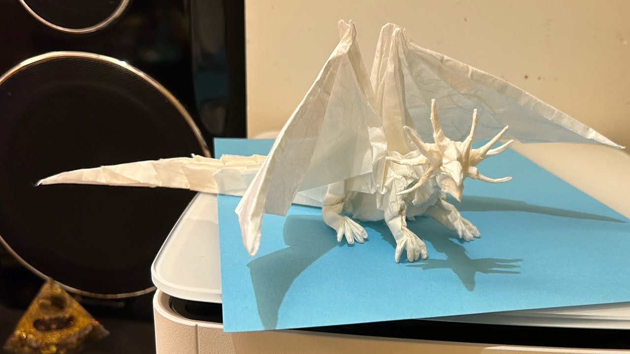 Origami Ancient Dragon (Satoshi kamiya) first attempt (read description ...