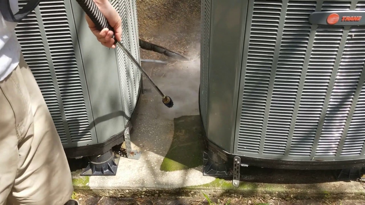 Pressure washing exterior a/c unit. - YouTube