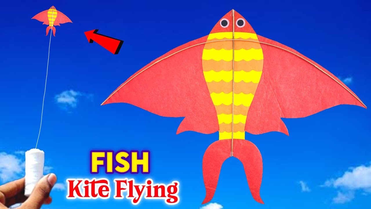 how to make a fish 🐟 kite , flying fish kite , homemade easy paper ...