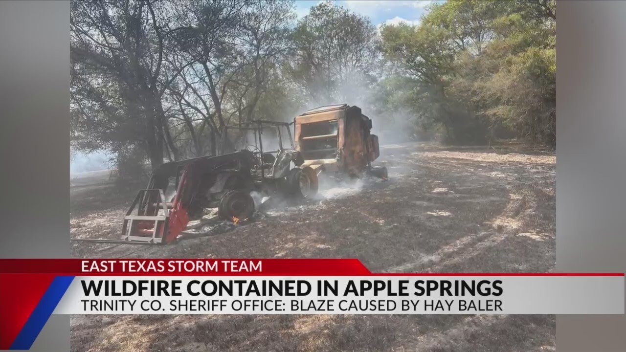 Wildfire starts after hay baler catches fire in Apple Springs - YouTube