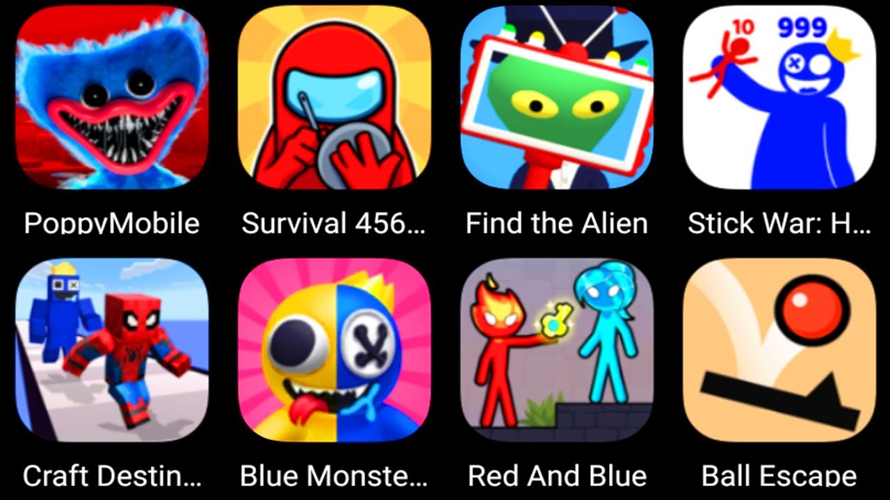Poppy Mobile,Mob Games,Survival 456 Impostor,Red And Blue Stickman,Find ...