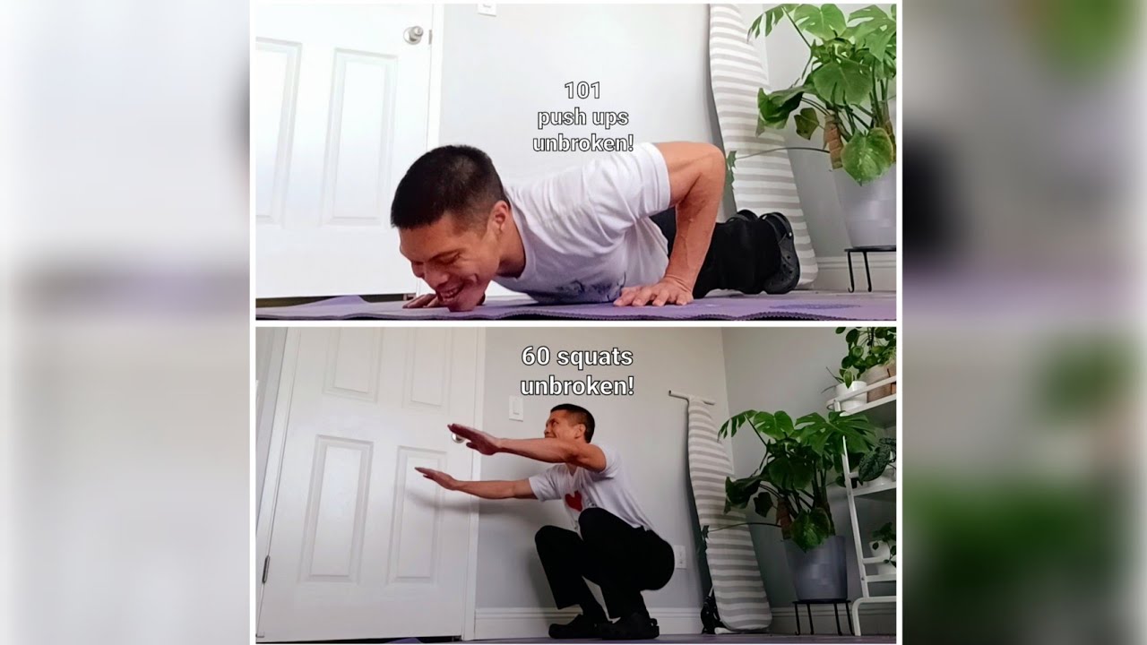101 full range of motion push ups to 60 squats in 4:34 minutes! - YouTube