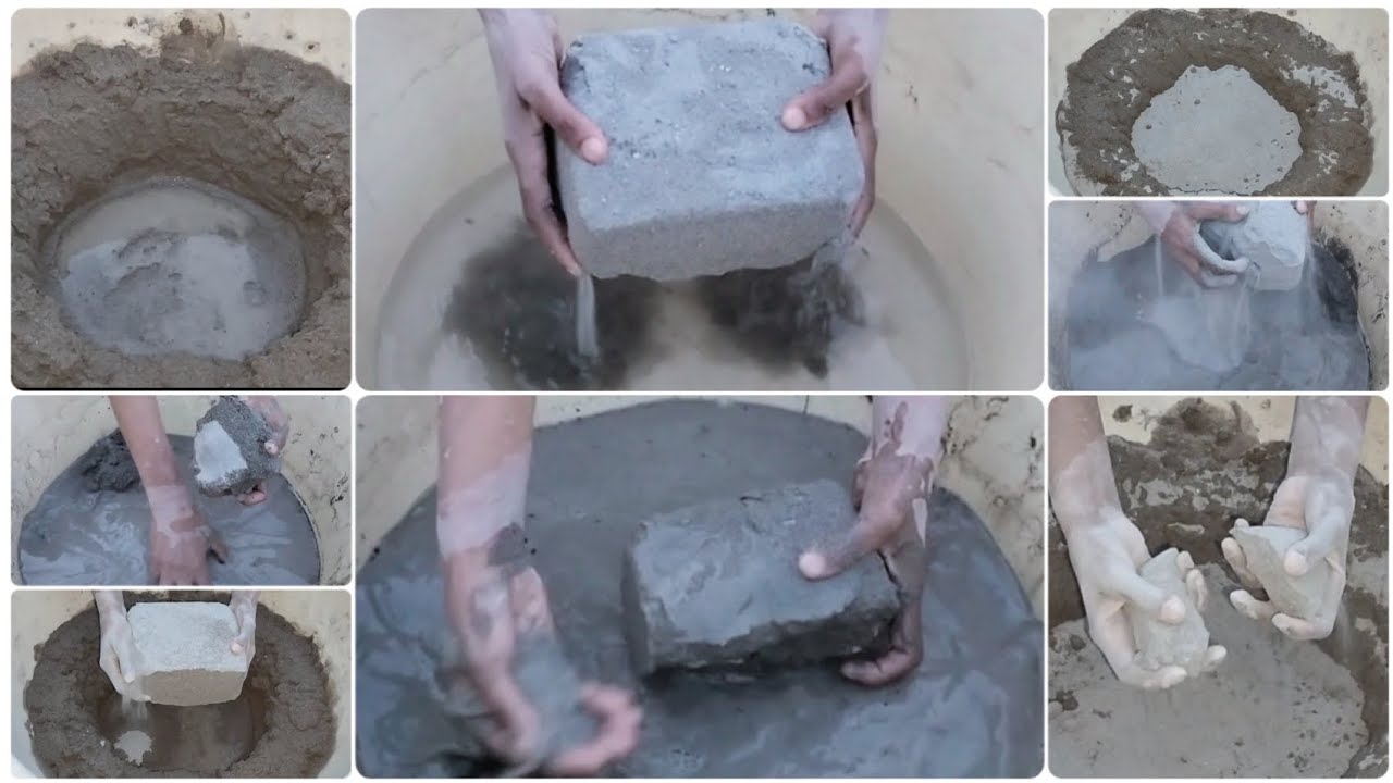 ASMR: Softest sand cement shapes pouring dipping crumbling in water ...