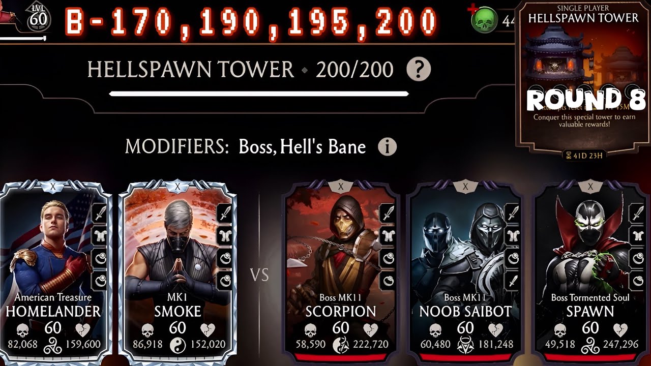 Hellspawn Tower Boss Battle 200 & 170, 190 Fight + Reward MK Mobile | MK1 characters - YouTube