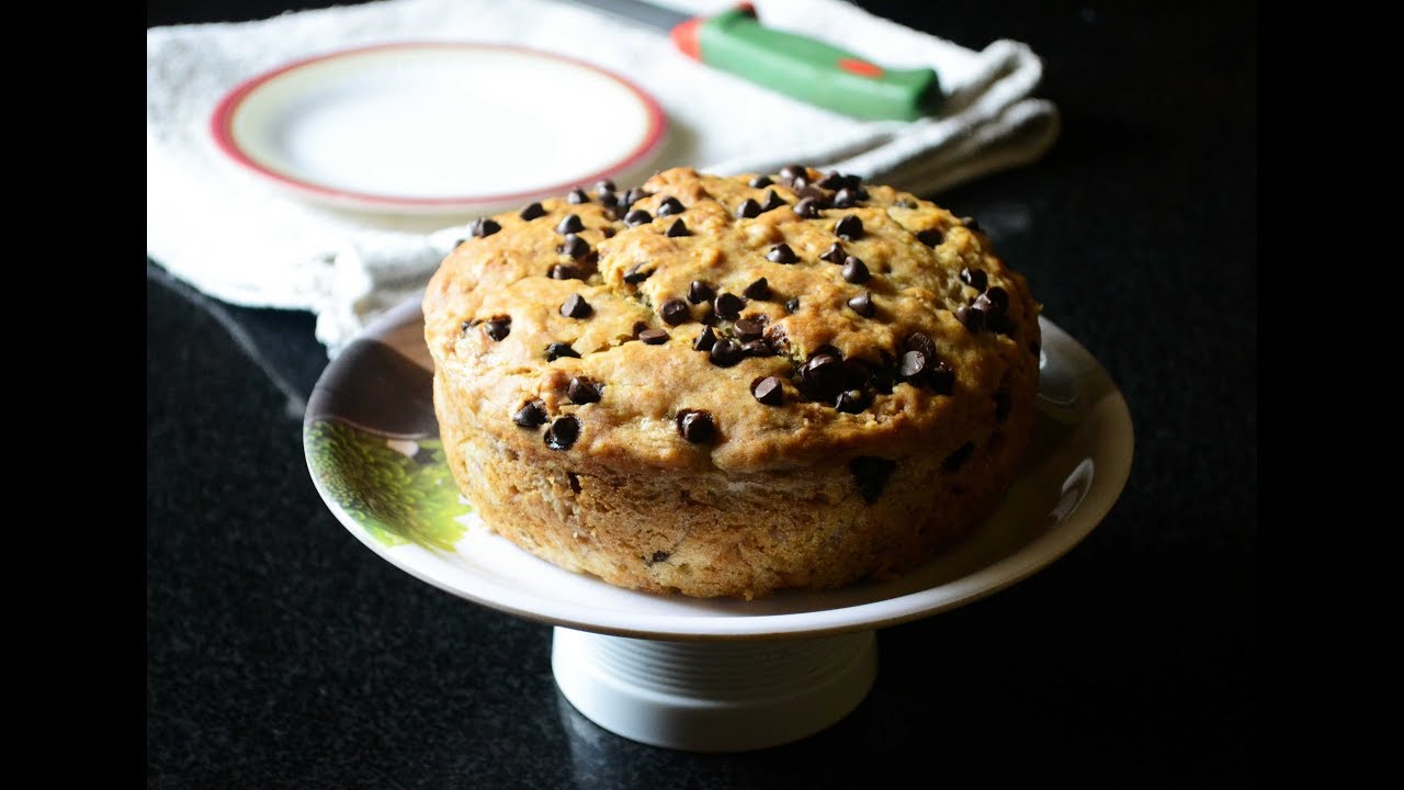 Eggless Banana Choco Chip Cake Recipe - YouTube