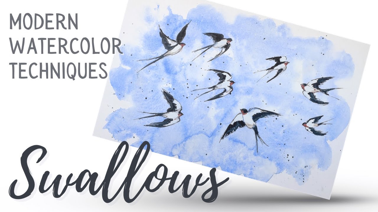 How to Paint Swallows on a Simple Background – Easy to Follow Real-Time ...