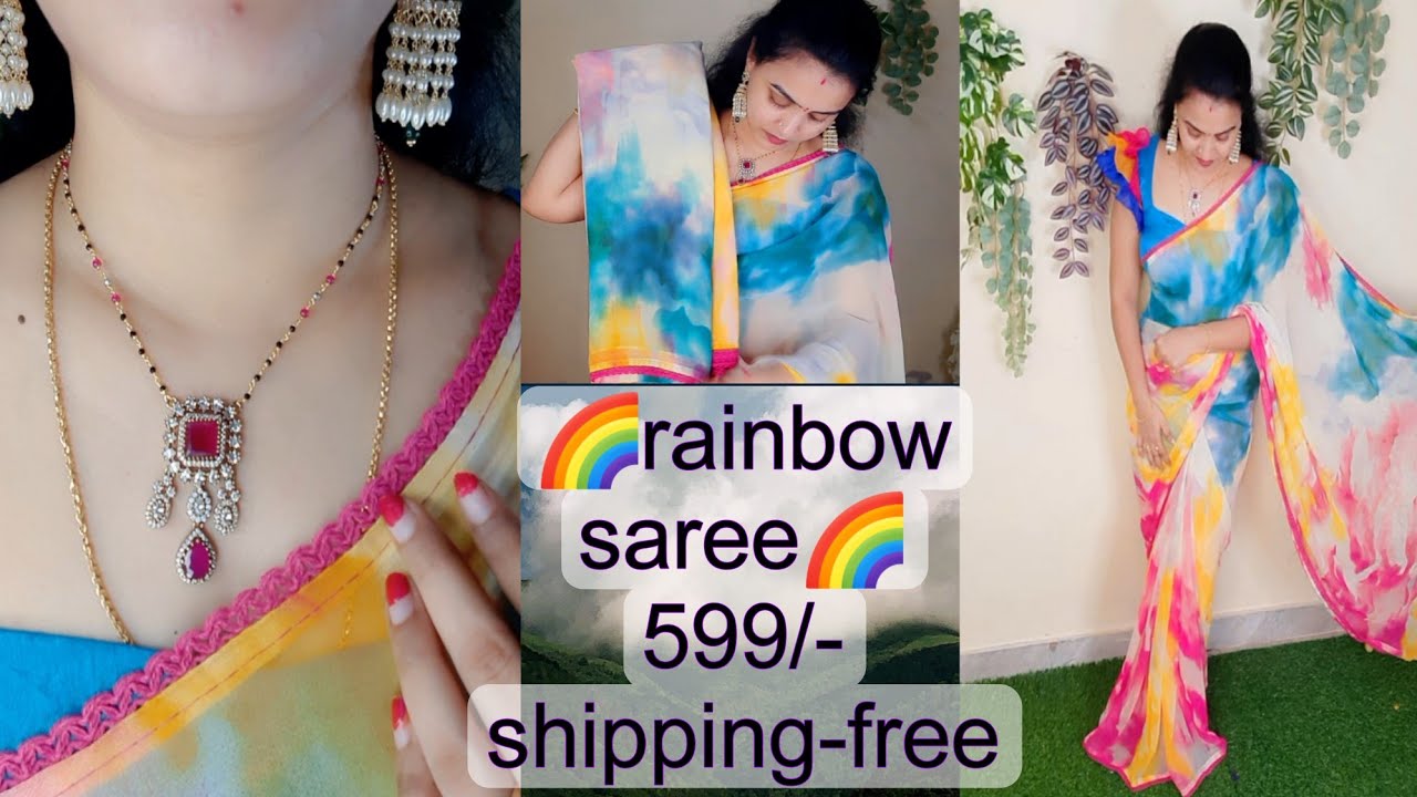 🌈rainbow saree🌈 just:599/- shipping-free. Georgette Rainbow saree ...