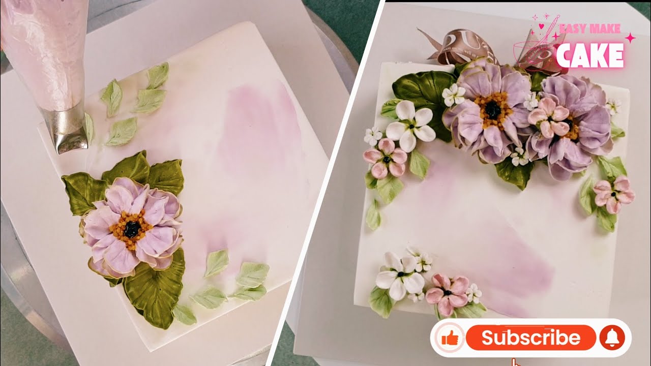 Simple & Cute Floral Square Cake Decoration - YouTube